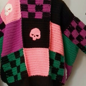 Skull Patchwork Cardigan Unique Monster High Halloween-inspired Oversized Crochet Sweater ...