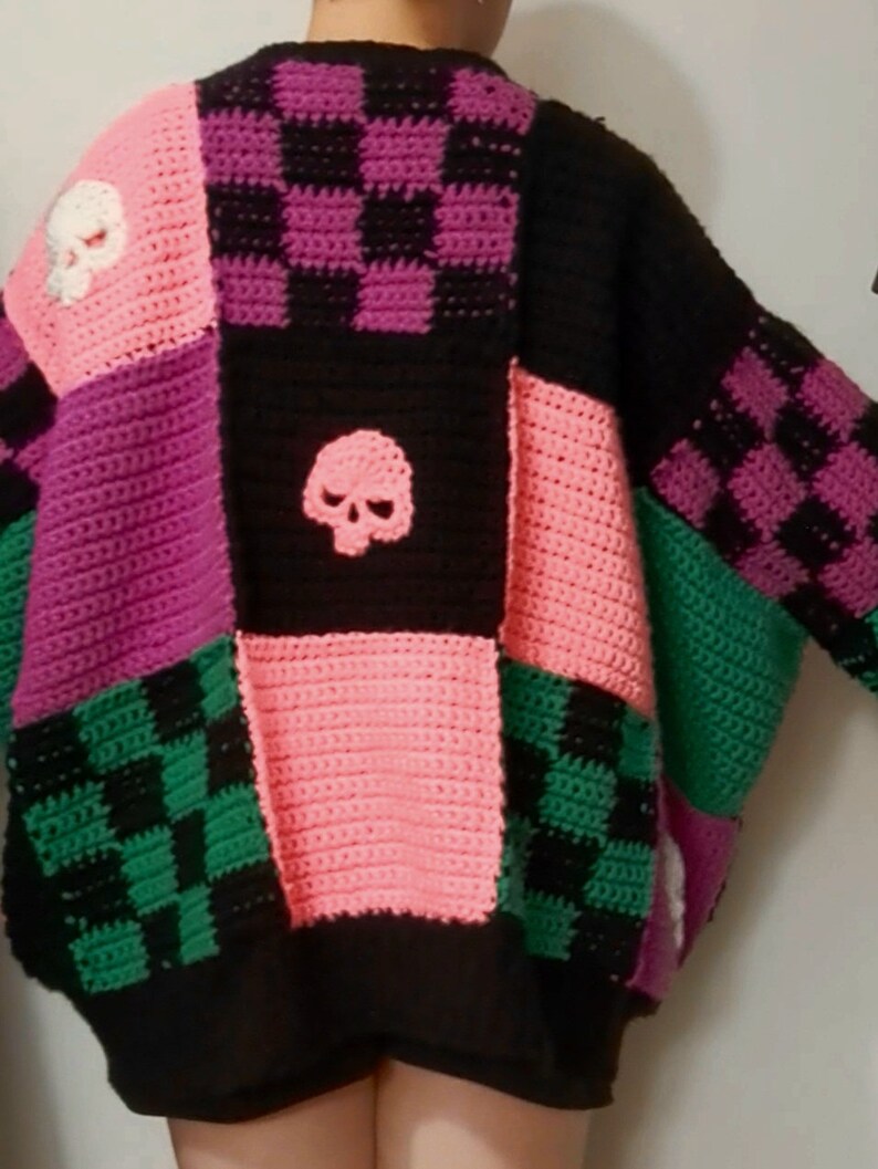 Skull Patchwork Cardigan Unique Monster High Halloween-inspired Oversized Crochet Sweater ...