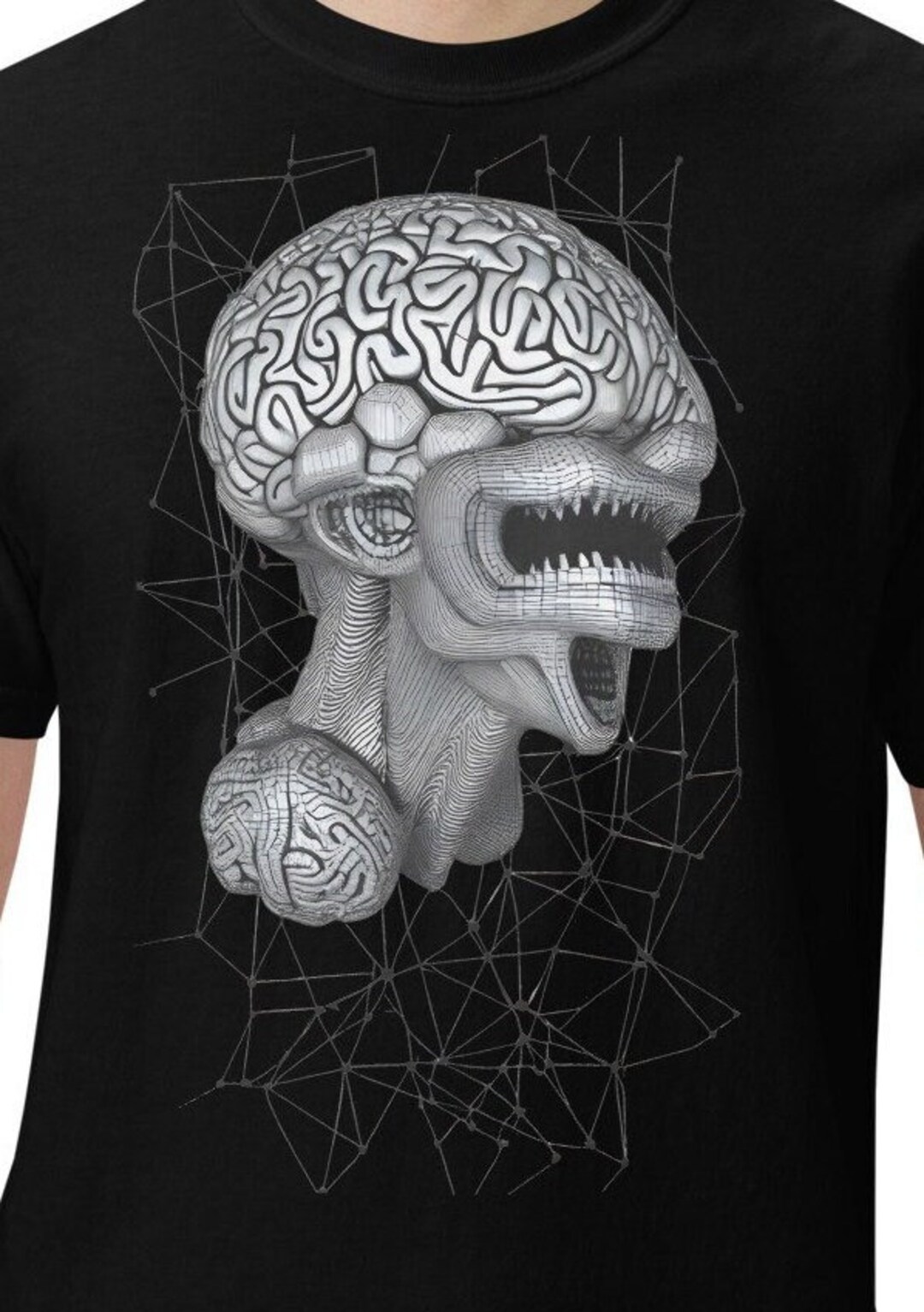 Strange Brain Head. Neural Network in Background. Men’s Garment-dyed ...