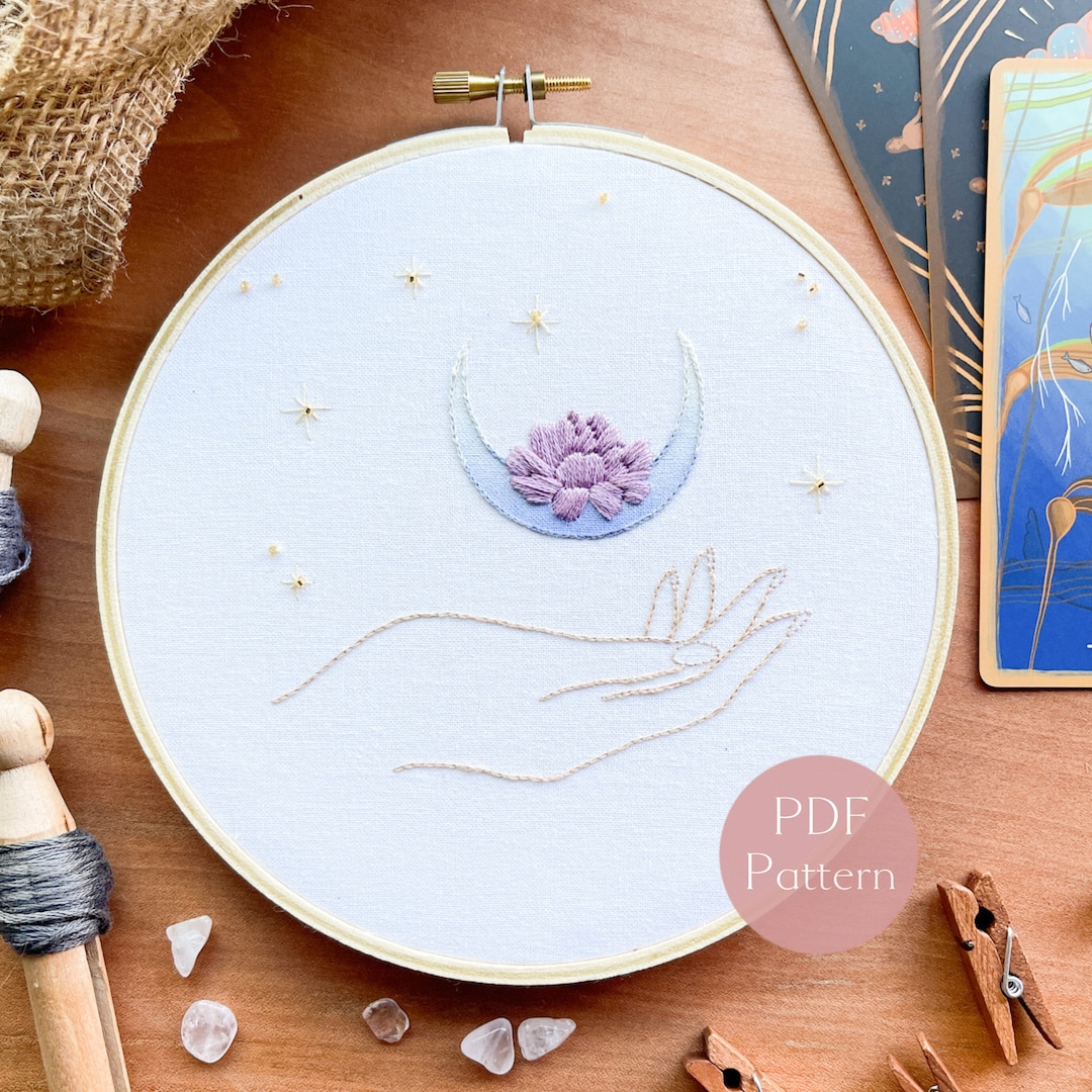 Hand Embroidery Pattern, Lotus Embroidery, Modern Hand Embroidery ...