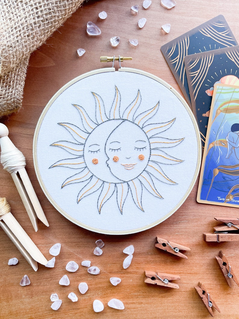 Moon and Sun Hand Embroidery Pattern: Celestial Hoop Art (digital PDF ...