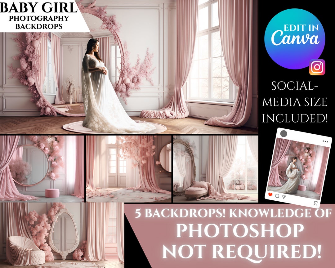 5 Baby Girl Pink Backdrops| Use in Instagram & Wall Art| Expecting ...