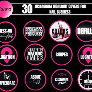 30 Nail Business Instagram Highlight Covers: Pink, Black, White ...