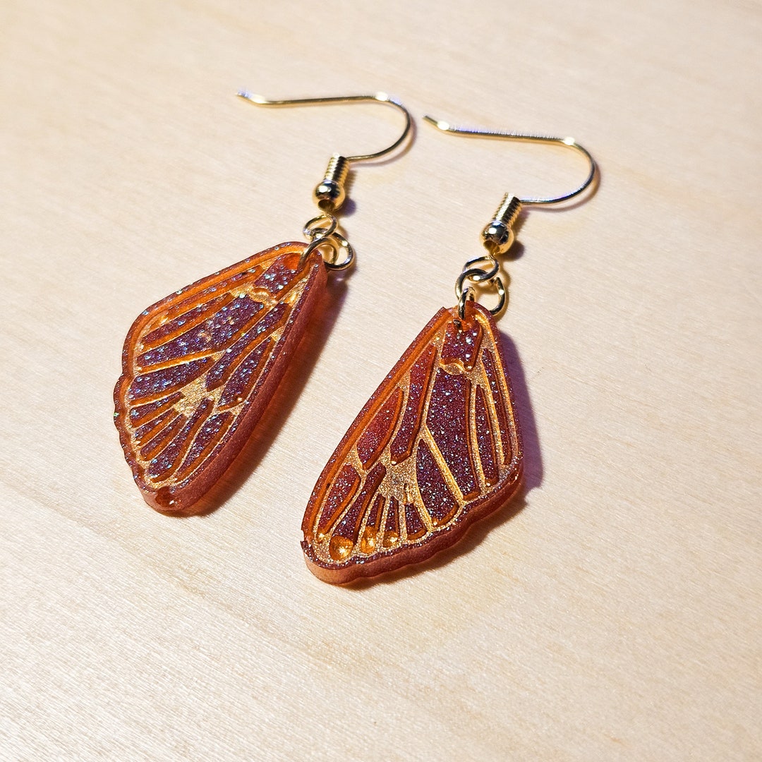 Butterfly Fairy Angel Wings Epoxy Resin Dangle Earrings Sparkly Glitter ...