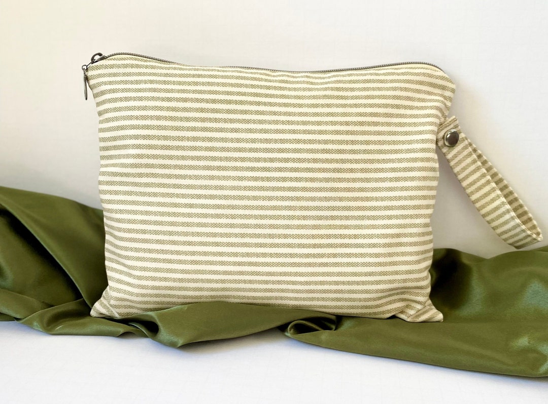 Canvas Wet Bag, Swimsuit Bag, Green Stripe Waterproof Bag, PUL Lining ...