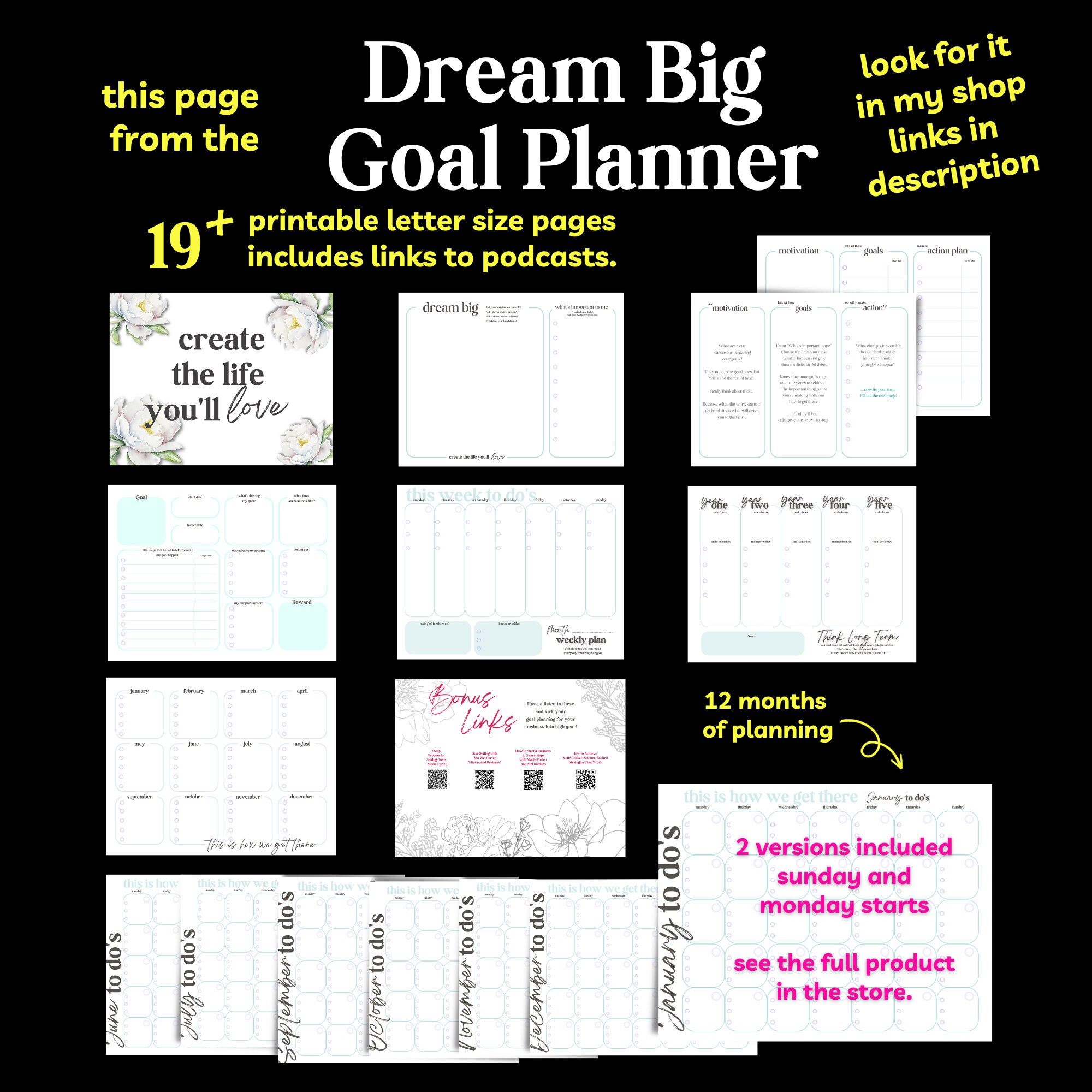 Daily Business Goals Printable Planner Dream Big Goals - Etsy