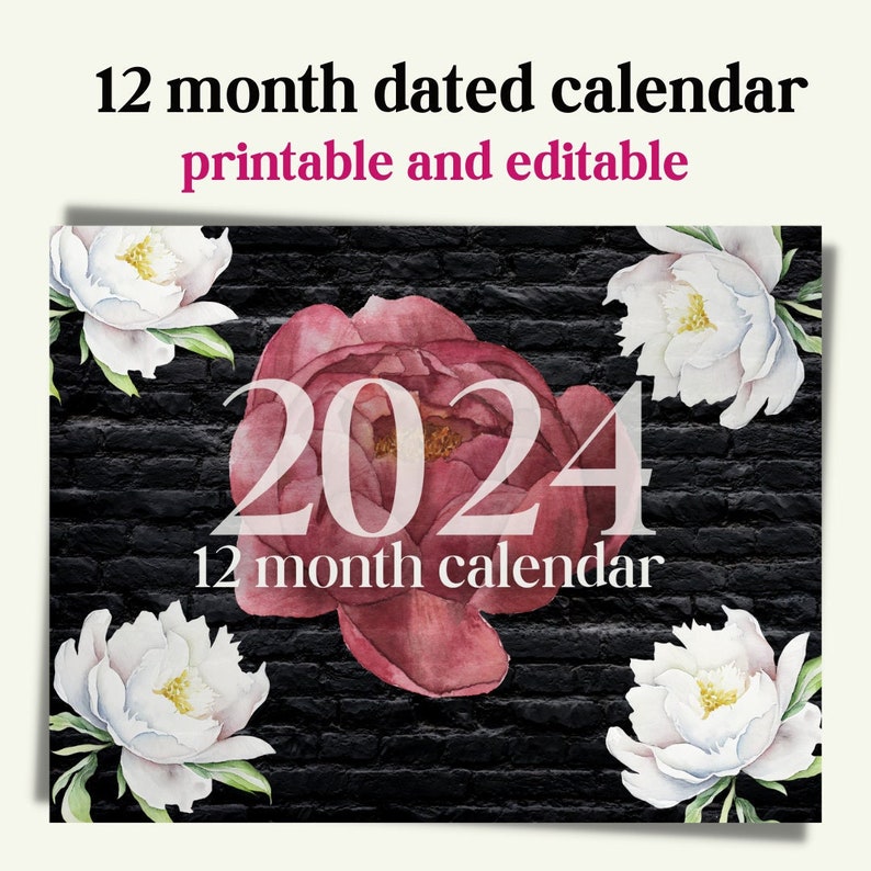 12 Month 2024 Dated Calendar Printable Editable December - Etsy Australia