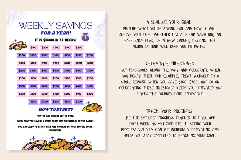 52-week Savings Challenge | Printable Savings Tracker | Instant ...