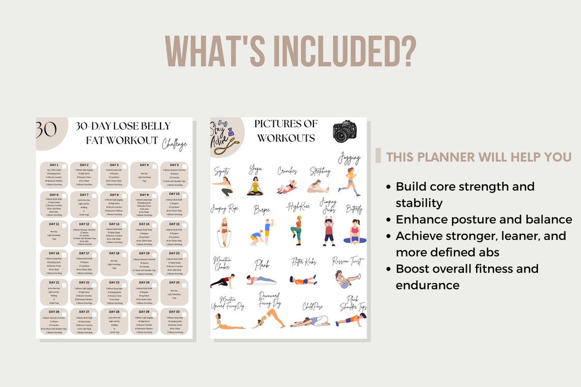 30-day Lose Belly Fat Challenge Printable Workout Plan Home Exercise ...