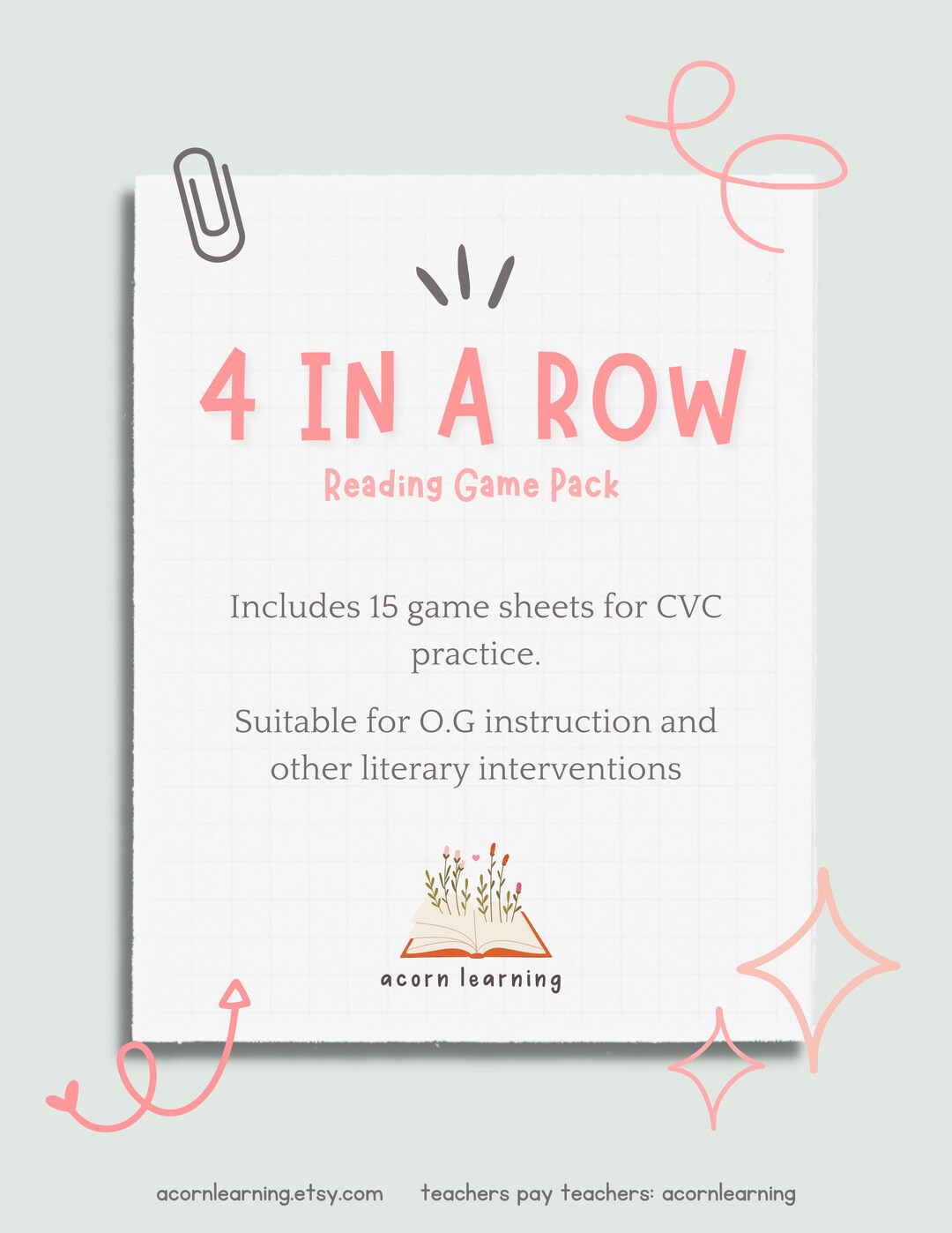 Four in a Row - CVC Reading Game Pack - Etsy