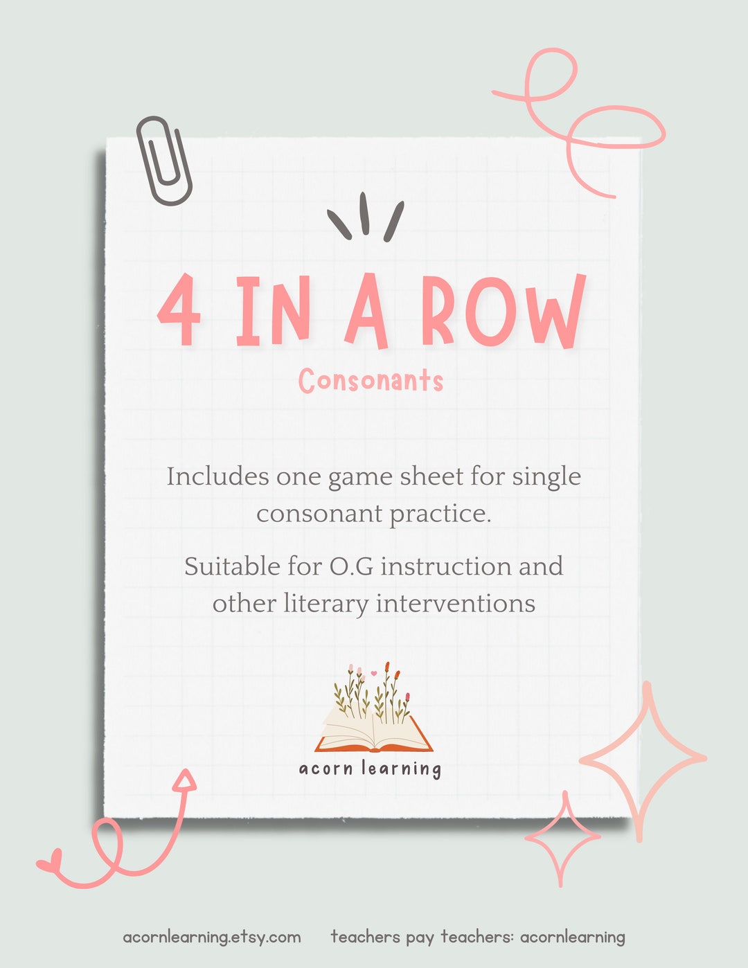 Four in a Row - Consonant Reading Game - Etsy