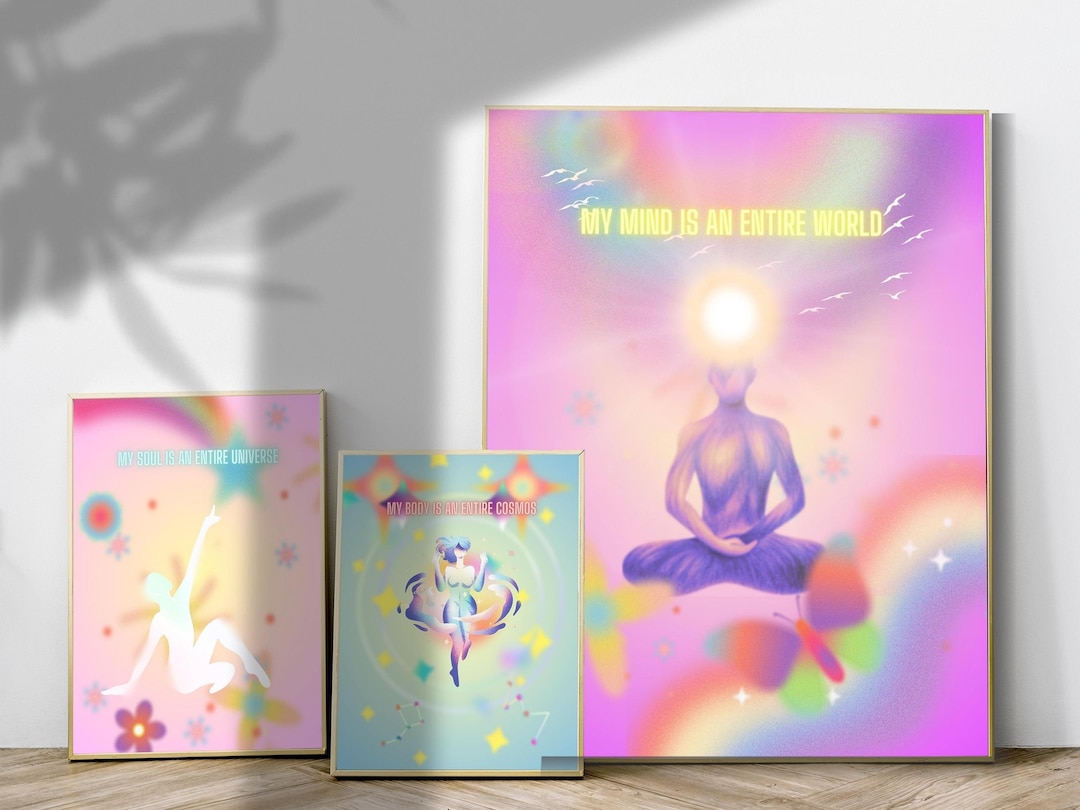 Set of 3 Piece Spiritual Wall Art Mind Body Soul Pink Printable Aura ...