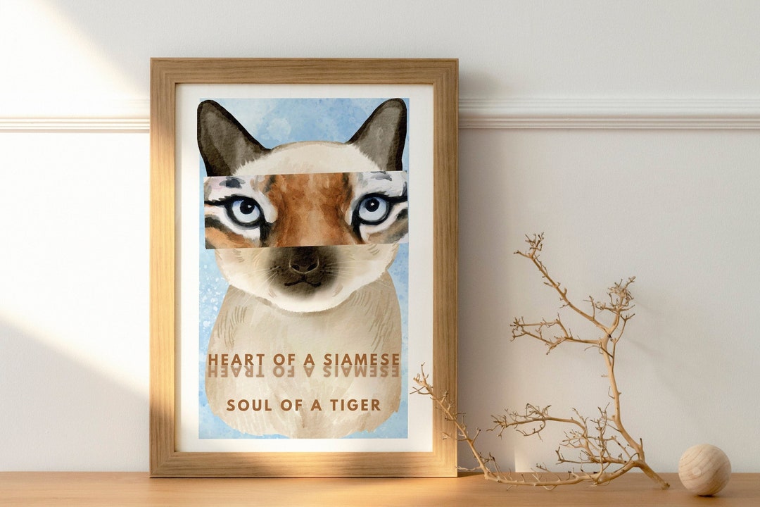 Siamese Cat With Tiger Eyes Watercolor Animal Pet Portrait Blue ...