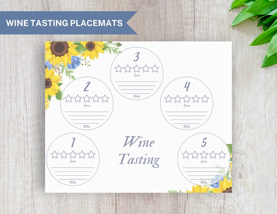 Wine Tasting Template Summer Wine Tasting Placemat Sunflower Wine ...