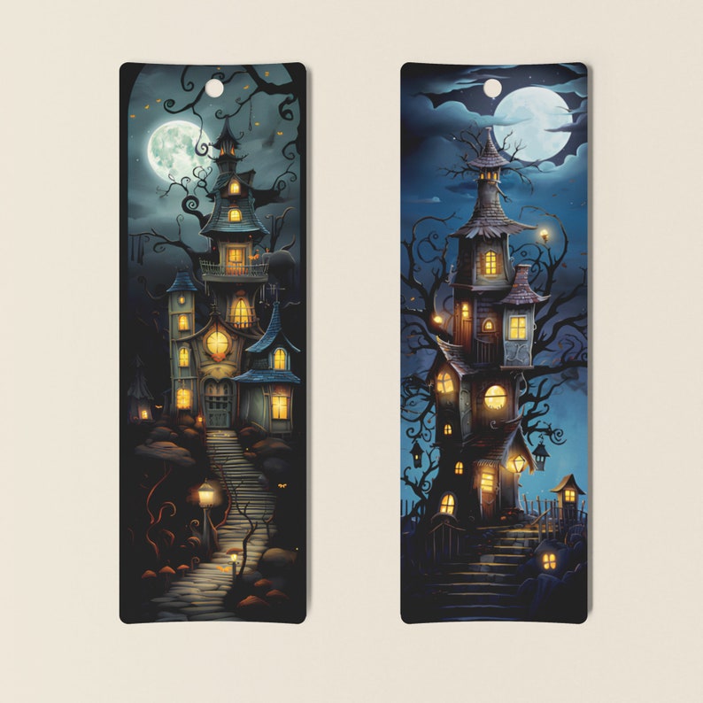 Haunted Houses Printable Bookmarks for Halloween - Etsy