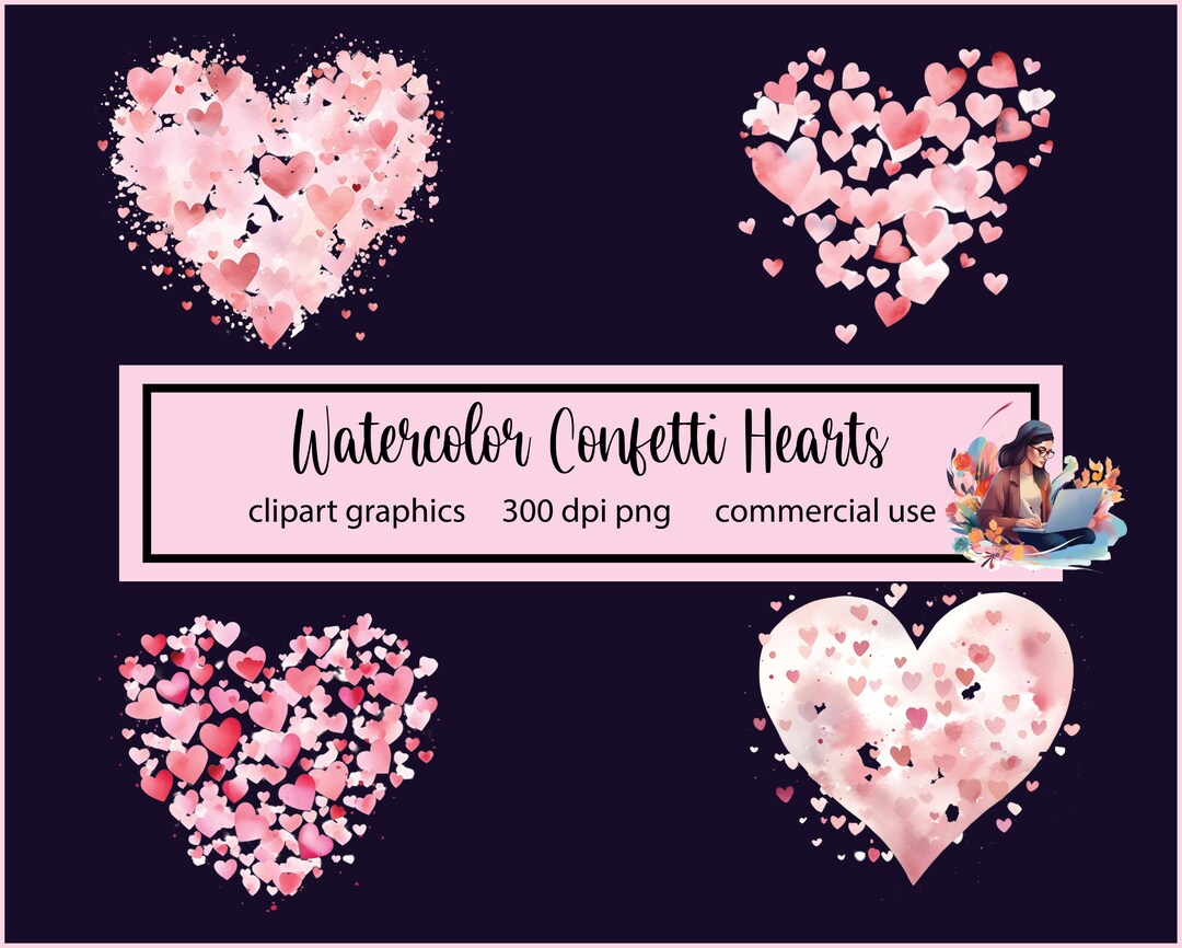 Confetti Hearts Clipart for Valentine's Day Watercolor Hearts - Etsy