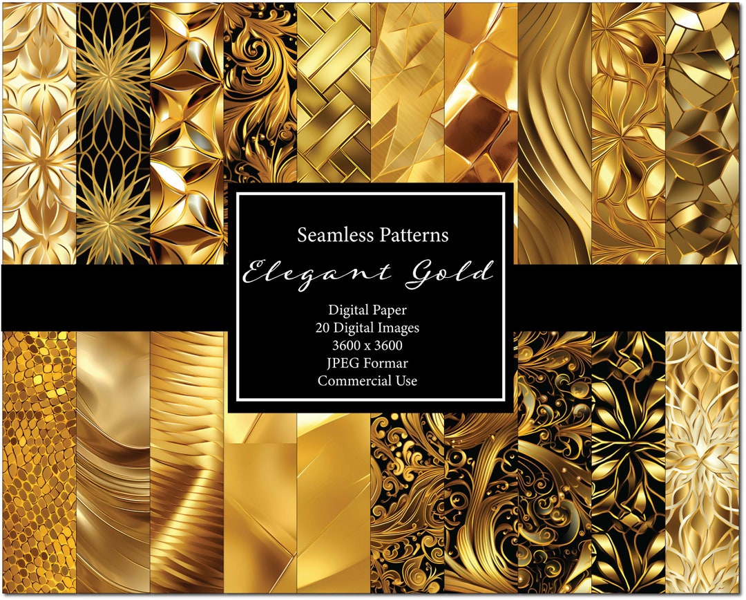 Elegant Gold Digital Paper, Seamless Patterns Gold Background Printable ...