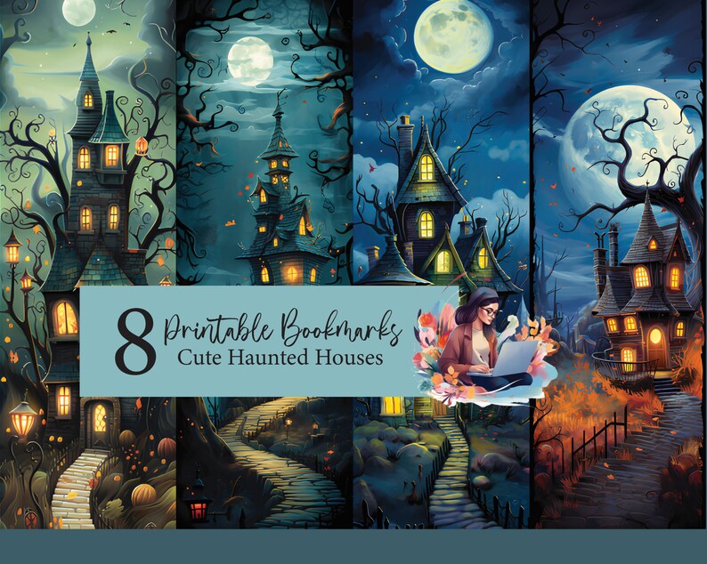 Haunted Houses Printable Bookmarks for Halloween - Etsy