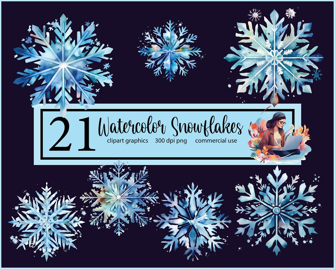 Watercolor Snowflake Clipart for Winter Digital Art - Etsy