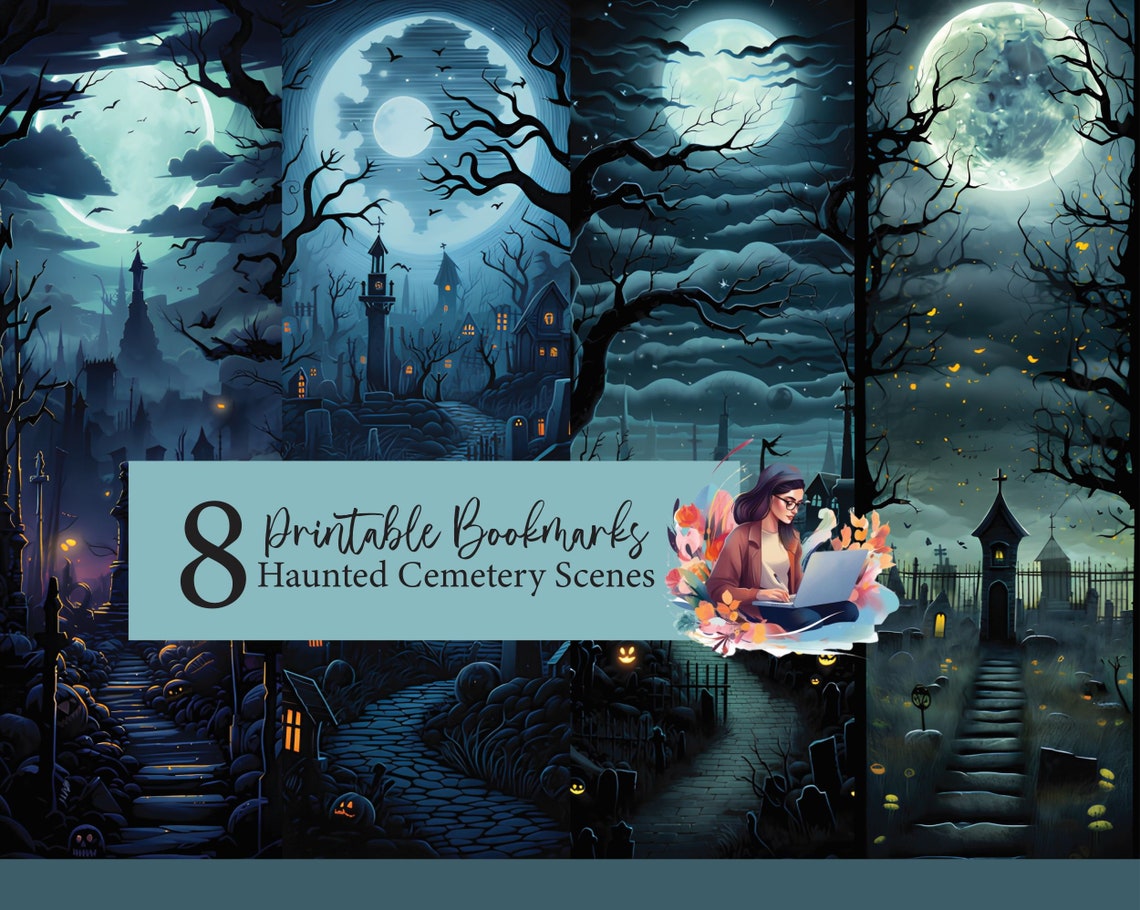 Spooky Cemeteries Printable Bookmarks for Halloween - Etsy