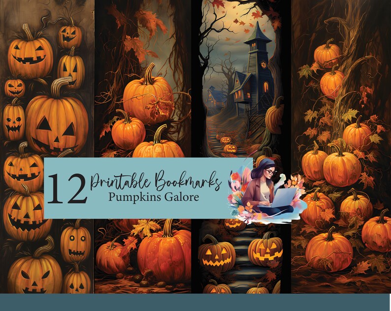 Pumpkins Galore Printable Bookmarks for Halloween - Etsy