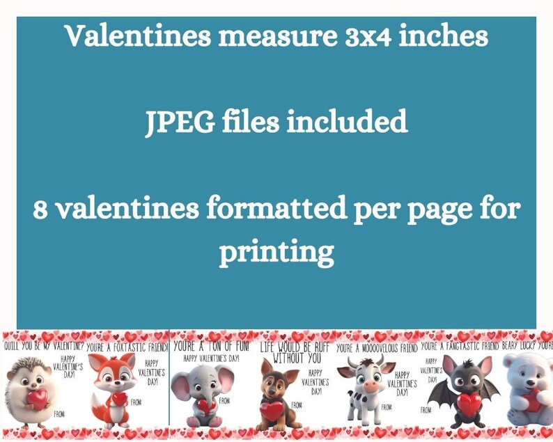 30 Printable Animal Valentines for Class Valentines Funny 3D Cartoon ...