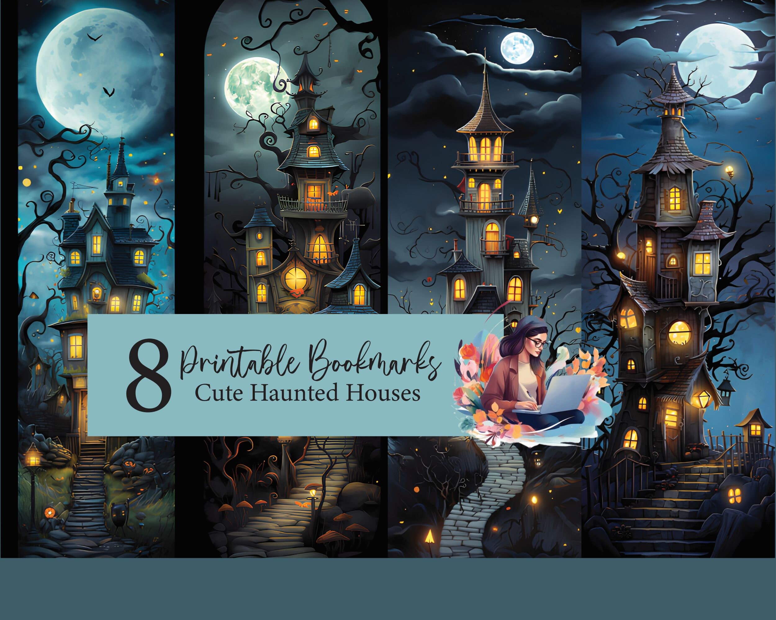 Haunted Houses Printable Bookmarks for Halloween - Etsy