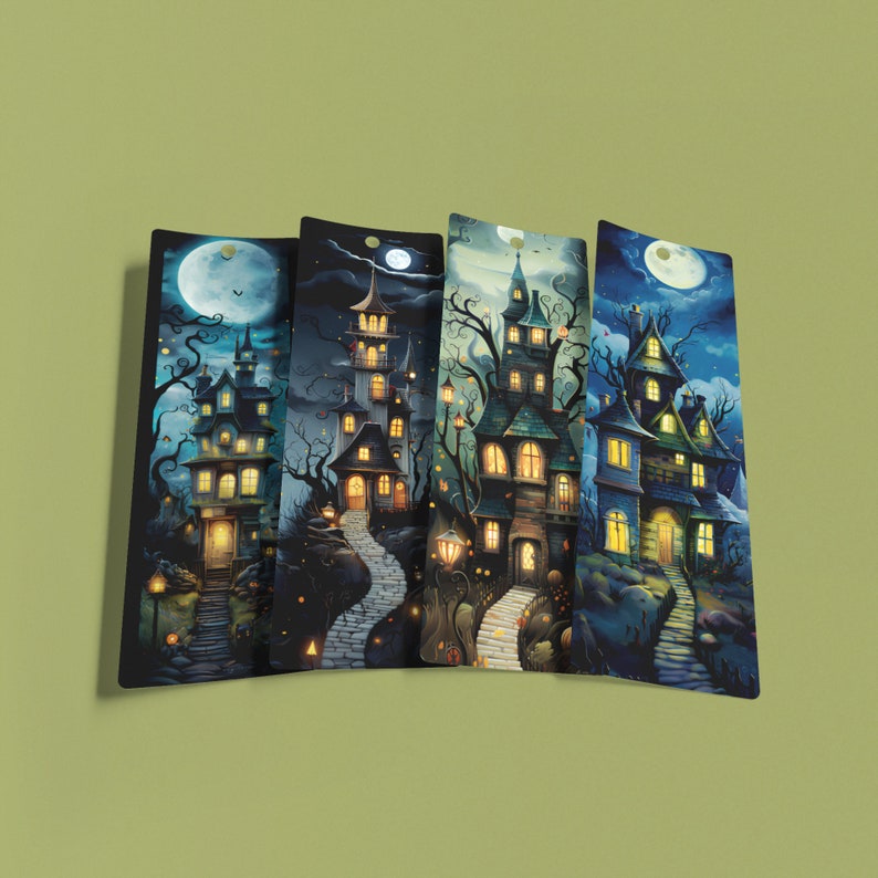 Haunted Houses Printable Bookmarks for Halloween - Etsy