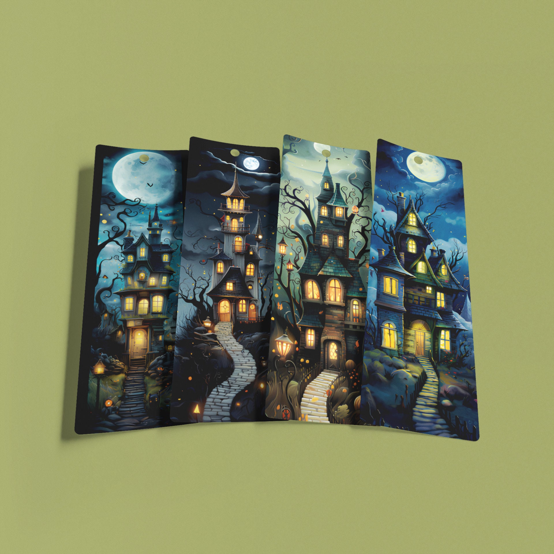 Haunted Houses Printable Bookmarks for Halloween - Etsy