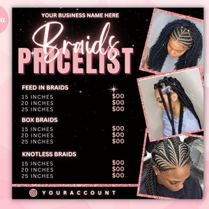 Braids Price List Flyer Templates, Beauty Salon Hair Stylist Pricing ...
