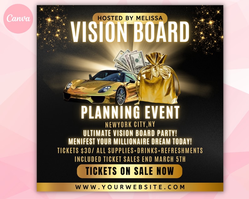 Vision Board Party Flyer, Vision Flyer, Manifesting Event Flyer, Board ...