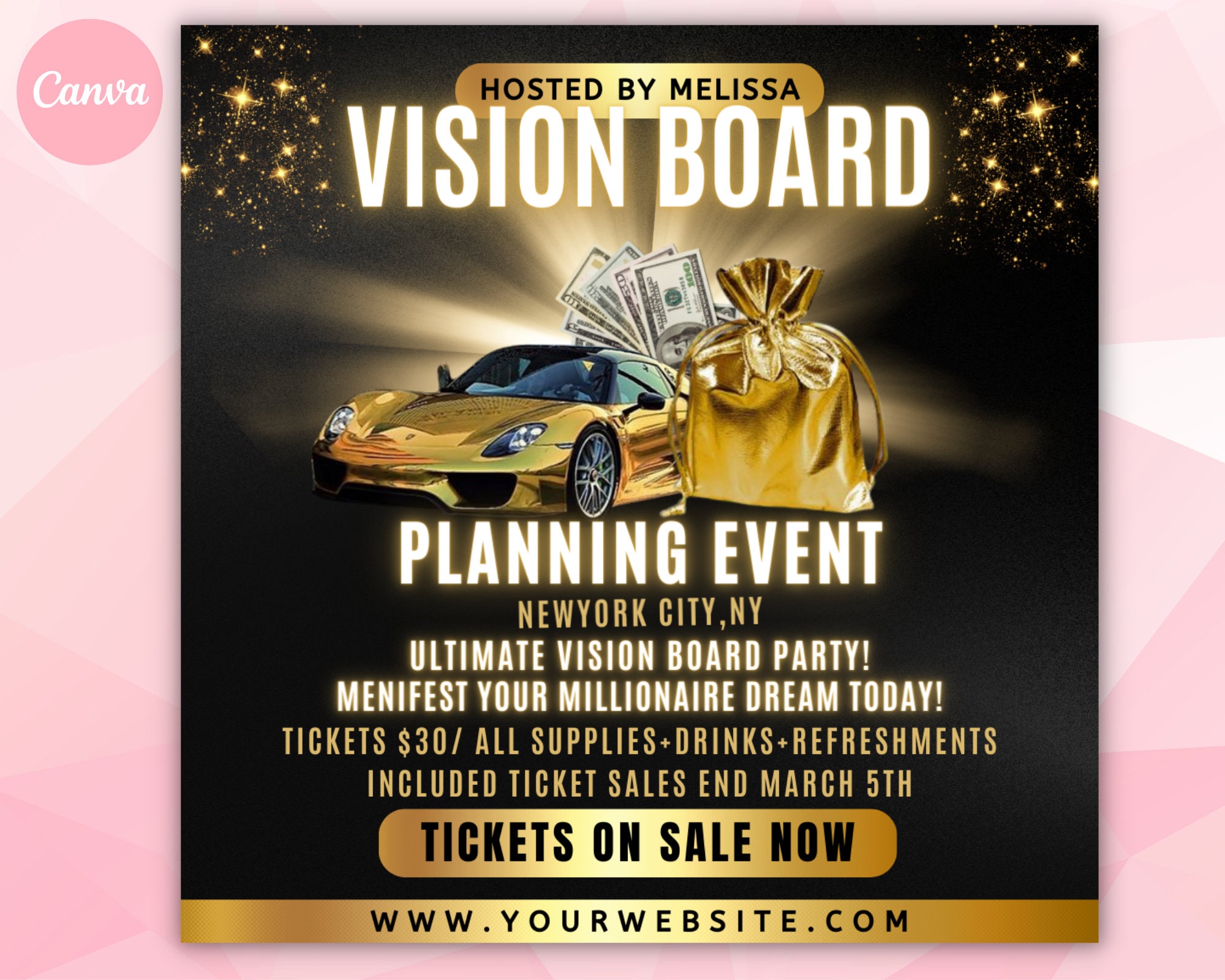 Vision Board Party Flyer, Vision Flyer, Manifesting Event Flyer, Board ...