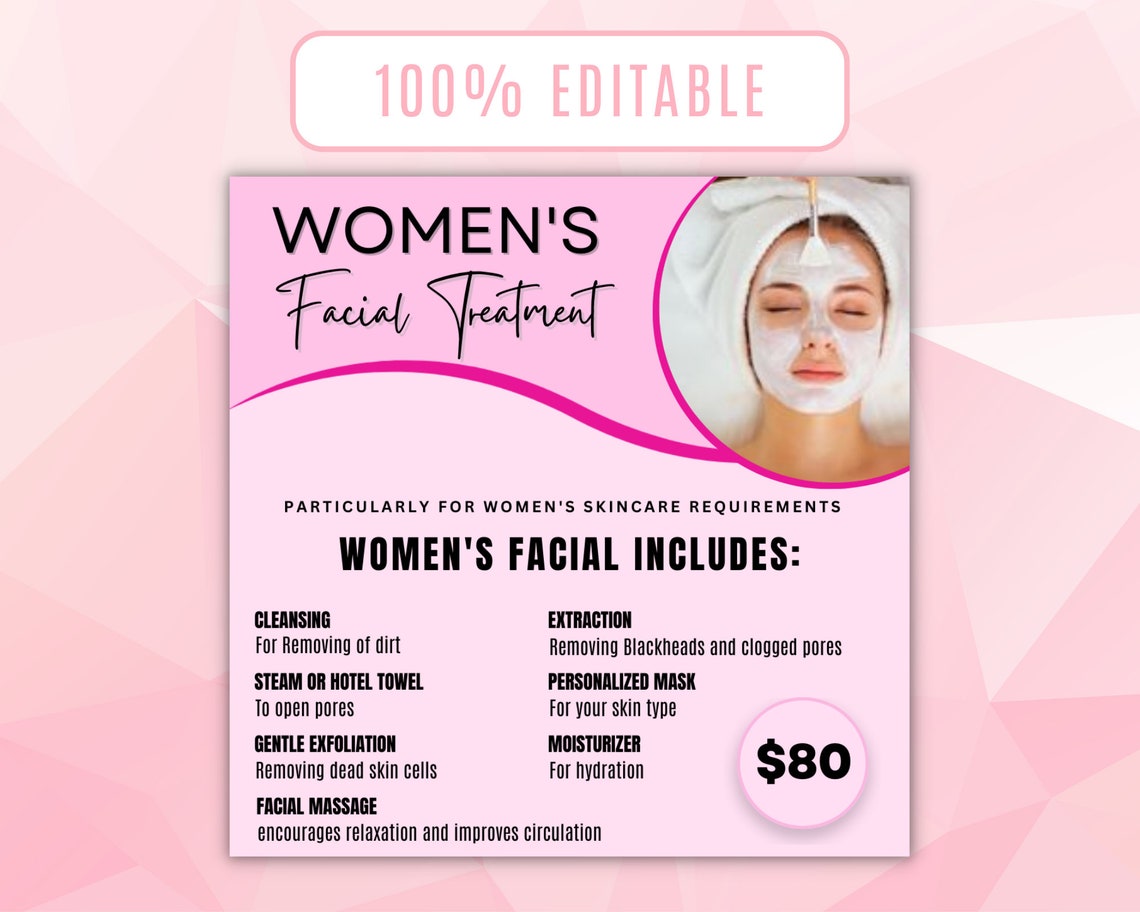 Women's Facial Specials Flyer, Facial Flyer, Facial Treatment Flyer ...