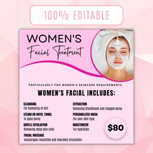 Women's Facial Specials Flyer, Facial Flyer, Facial Treatment Flyer ...