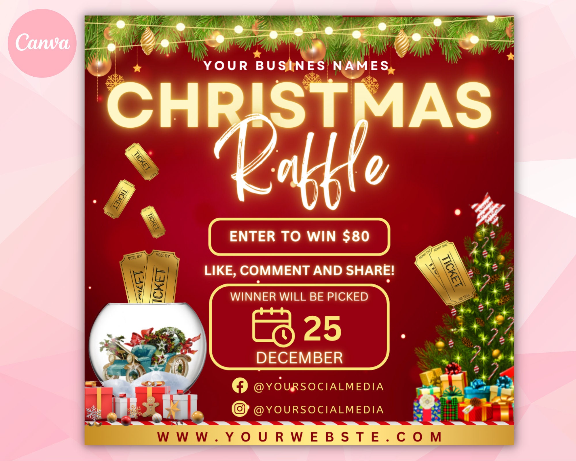 Christmas Raffle Flyer, Raffle Ticket Flyer, Giveaway Flyer, Hair ...