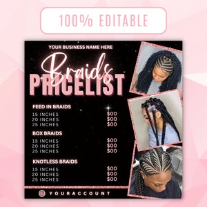 Braids Price List Flyer Templates, Beauty Salon Hair Stylist Pricing ...