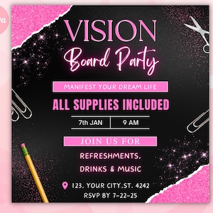 Vision Board Party Flyer, Vision Flyer, Manifesting Event Flyer, Board ...