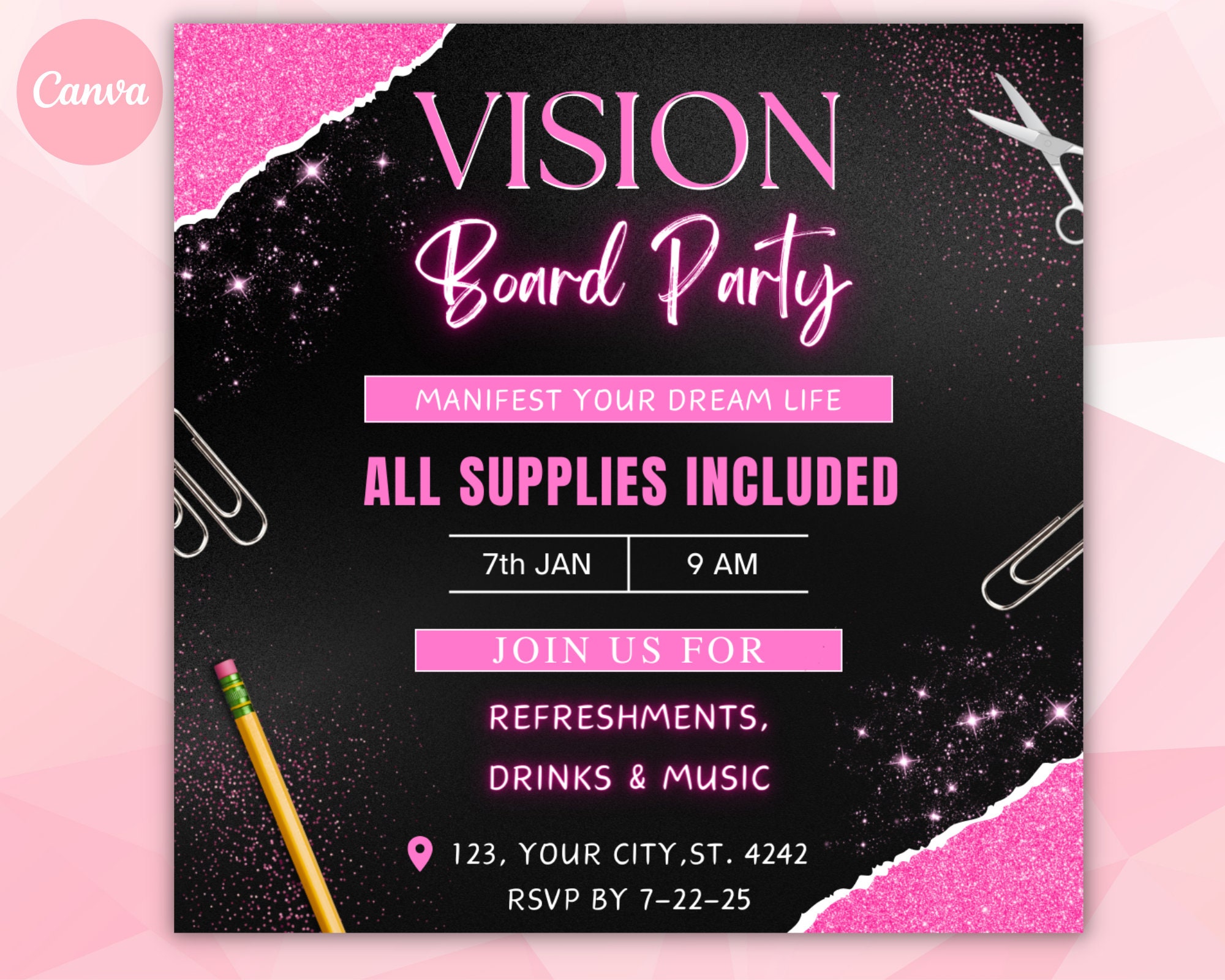 Vision Board Party Flyer, Vision Flyer, Manifesting Event Flyer, Board ...