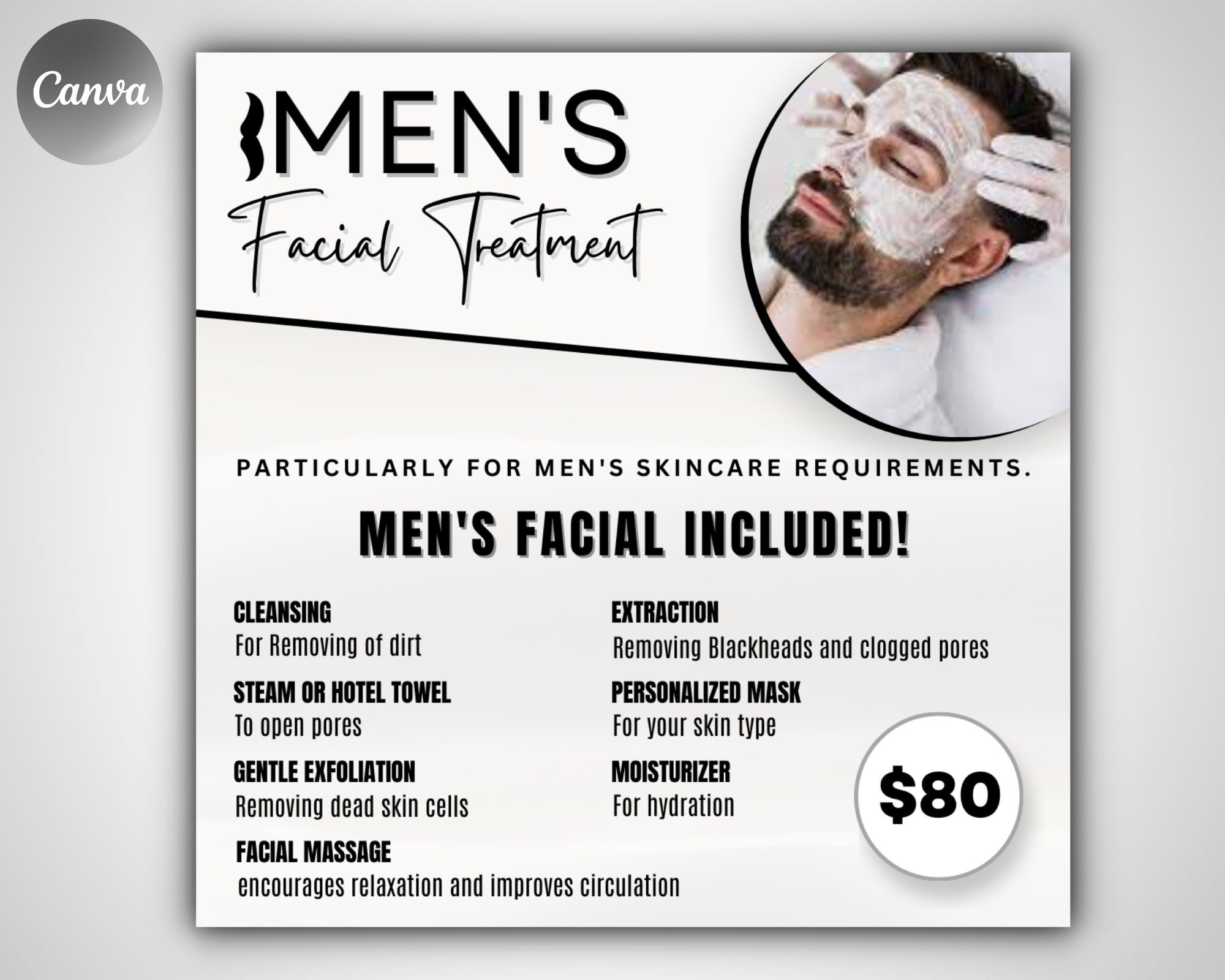 Men's Facial Specials Flyer, Facial Flyer, Facial Treatment Flyer ...