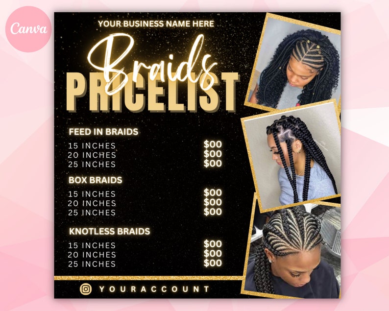 Braids Price List Flyer Templates, Beauty Salon Hair Stylist Pricing ...