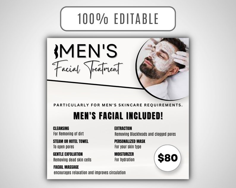 Men's Facial Specials Flyer, Facial Flyer, Facial Treatment Flyer ...