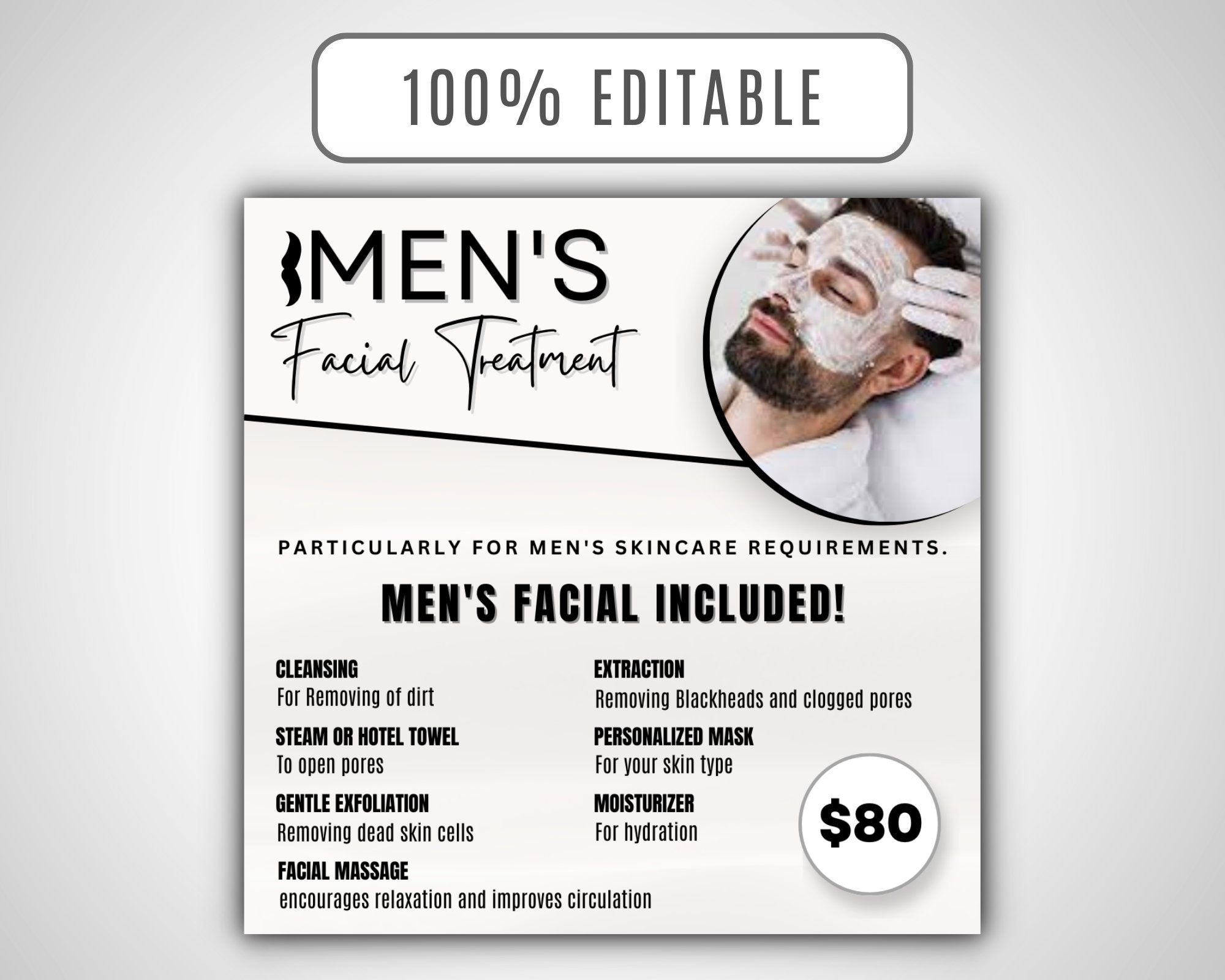 Men's Facial Specials Flyer, Facial Flyer, Facial Treatment Flyer ...