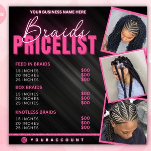 Braids Price List Flyer Templates, Beauty Salon Hair Stylist Pricing ...