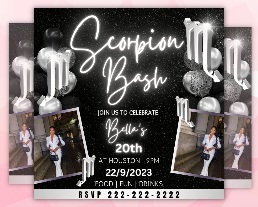 Scorpion Birthday Flyer, Scorpio Birthday Bash, Birthday Girl Flyer ...