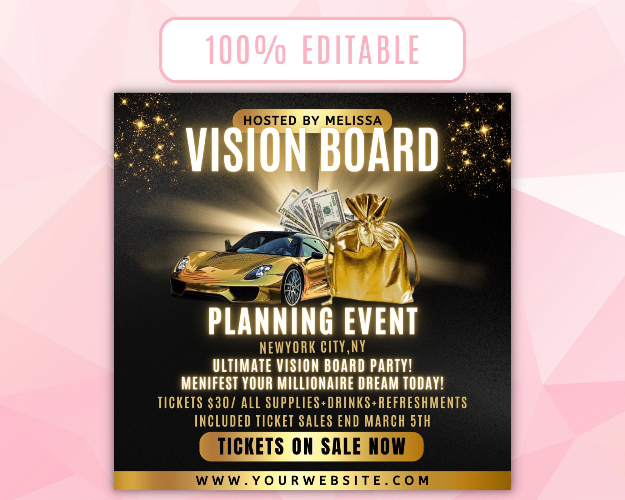 Vision Board Party Flyer, Vision Flyer, Manifesting Event Flyer, Board ...