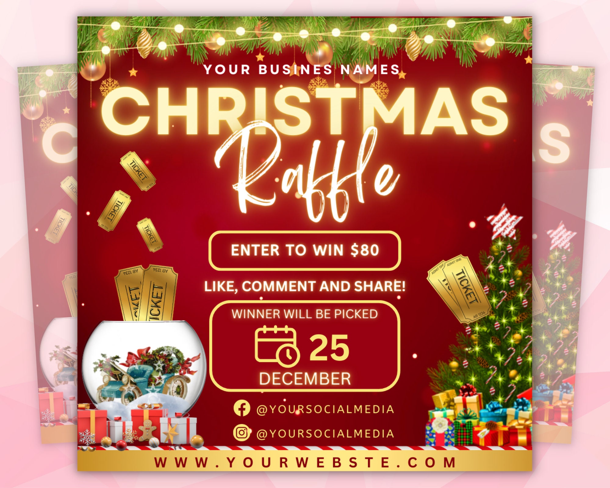 Christmas Raffle Flyer, Raffle Ticket Flyer, Giveaway Flyer, Hair ...