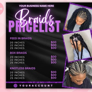 Braids Price List Flyer Templates, Beauty Salon Hair Stylist Pricing ...
