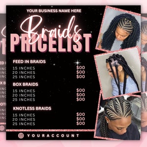 Braids Price List Flyer Templates, Beauty Salon Hair Stylist Pricing ...