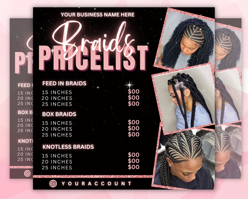 Braids Price List Flyer Templates, Beauty Salon Hair Stylist Pricing ...