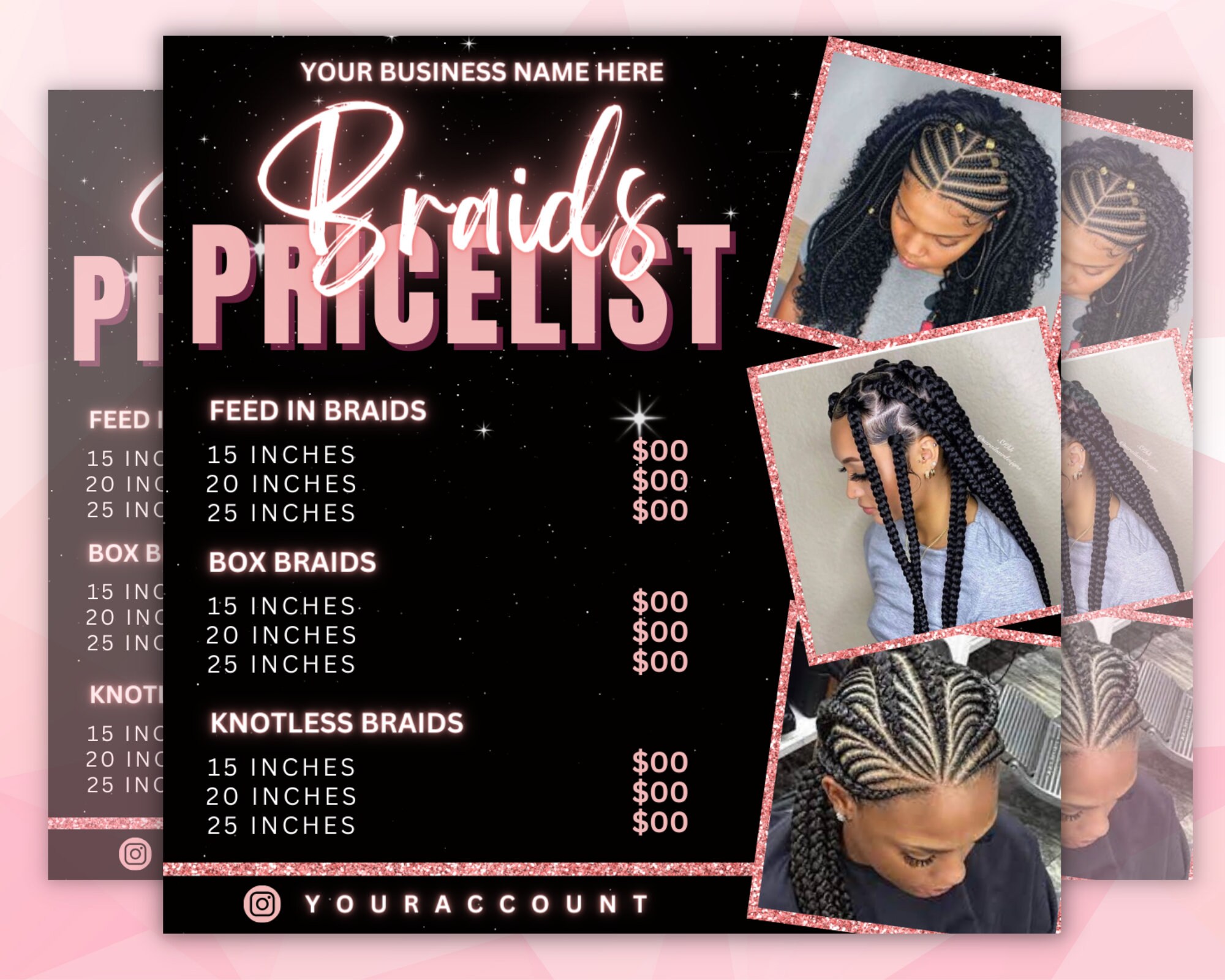 Braids Price List Flyer Templates, Beauty Salon Hair Stylist Pricing ...